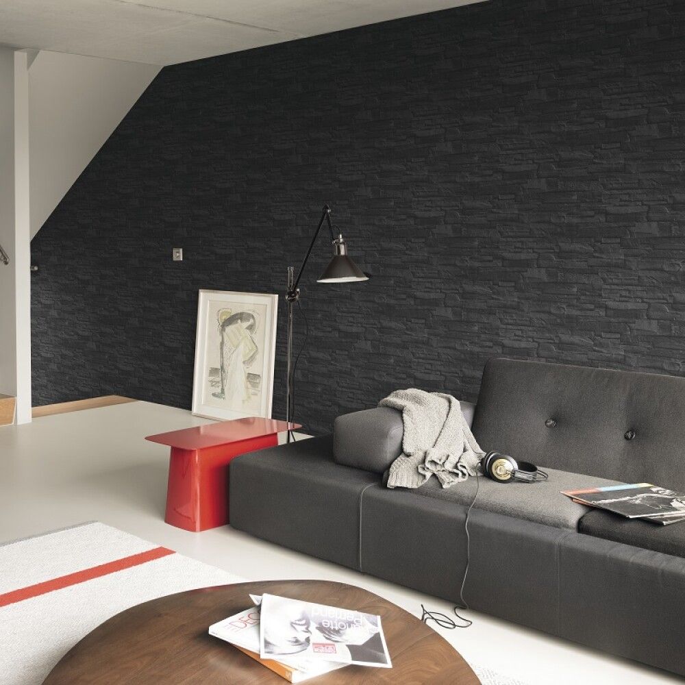 Rasch tapet skifervæg Factory sort | BAUHAUS
